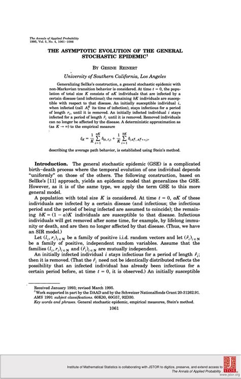 Pdf The Asymptotic Evolution Of The General Stochastic Epidemic