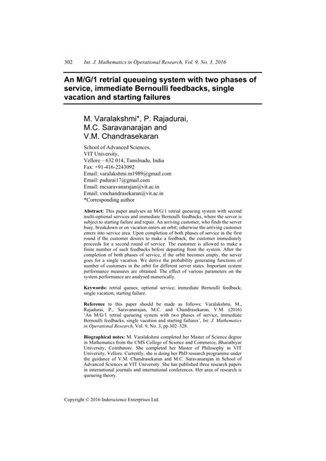 Pdf An Mg1 Retrial Queueing System With Two Phases Of Service Immediate Bernoulli Feedbacks