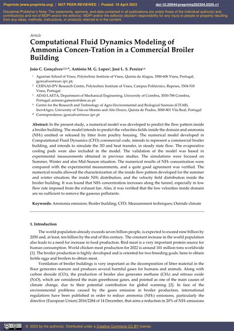 Pdf Computational Fluid Dynamics Modeling Of Ammonia Concen Tration
