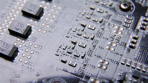 Graphics Card GPU Circuit Board Capacitors And Fuses Microchip And Transistor Processor CPU