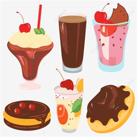 음식과 음료 벡터 스티커 클립 아트 디저트 만화를 보여주는 그림 상표 클립 아트 Png 일러스트 및 벡터 에 대한 무료