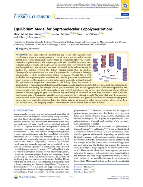 Pdf An Equilibrium Model For Supramolecular Copolymerizations