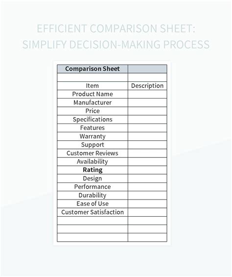 Efficient Comparison Sheet Simplify Decision Making Process Excel