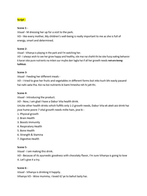 Feedback Khushi Singla X Dabur Vita Script Pdf