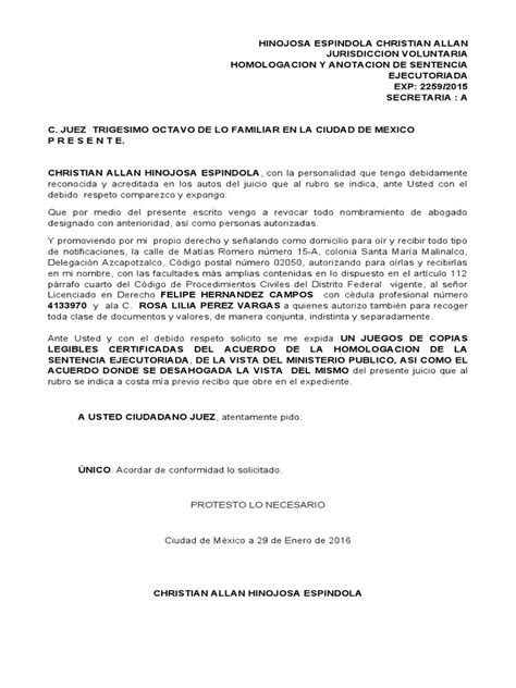 Escrito Para Revocacion Y Autorizacion De Abogado Pdf