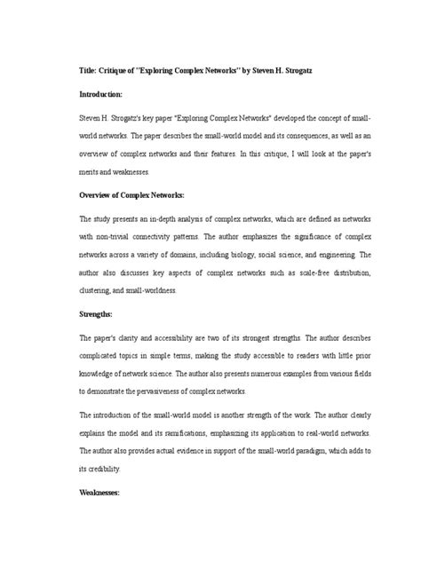 Critique Paper On Exploring Complex Networks Descargar Gratis Pdf Science Systems Theory