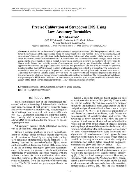 Pdf Precise Calibration Of Strapdown Ins Using Low Accuracy Turntables