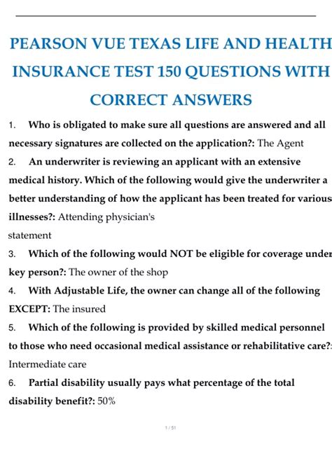 PEARSON VUE TEXAS LIFE AND HEALTH INSURANCE TEST 150 QUESTIONS WITH CORRECT PearsonVue Life