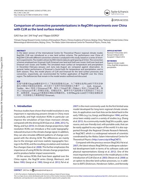 Pdf Comparison Of Convective Parameterizations In Regcm4 Experiments