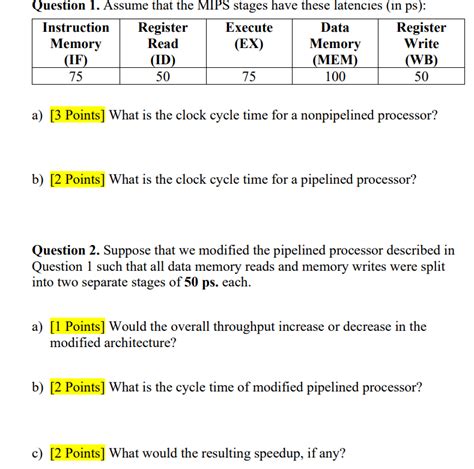 Solved A 3 Points What Is The Clock Cycle Time For A