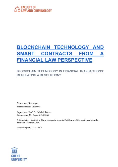 Pdf Blockchain Technology And Smart Contracts From A Financial Law Perspective
