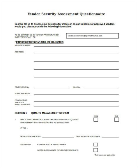 Security Questionnaire Template