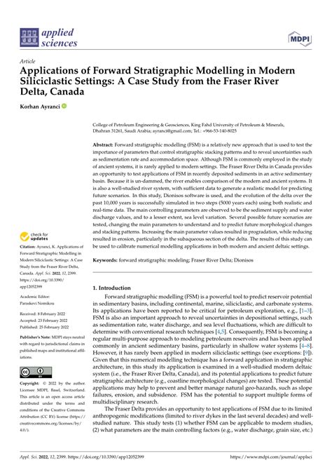 Pdf Applications Of Forward Stratigraphic Modelling In Modern Siliciclastic Settings A Case