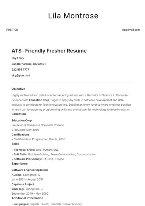 Free Btech Fresher Resume Template To Edit Online