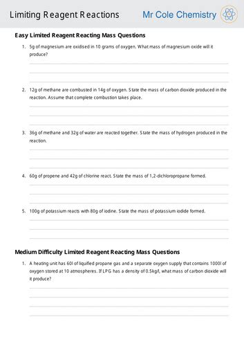 Limiting Reagents Reacting Mass Calcs Teaching Resources