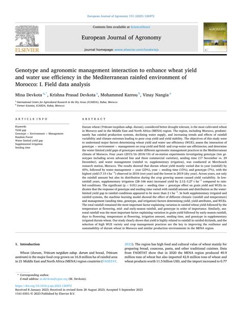 Pdf Genotype And Agronomic Management Interaction To Enhance Wheat