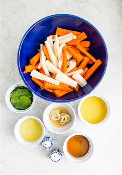 Roasted Carrots And Parsnips With Maple Syrup And Mint Vinaigrette