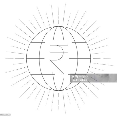 Global Indian Rupee Line Icon With Sunbursts On White Background High