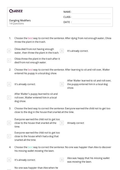 50 Misplaced And Dangling Modifiers Worksheets For 4th Year On Quizizz