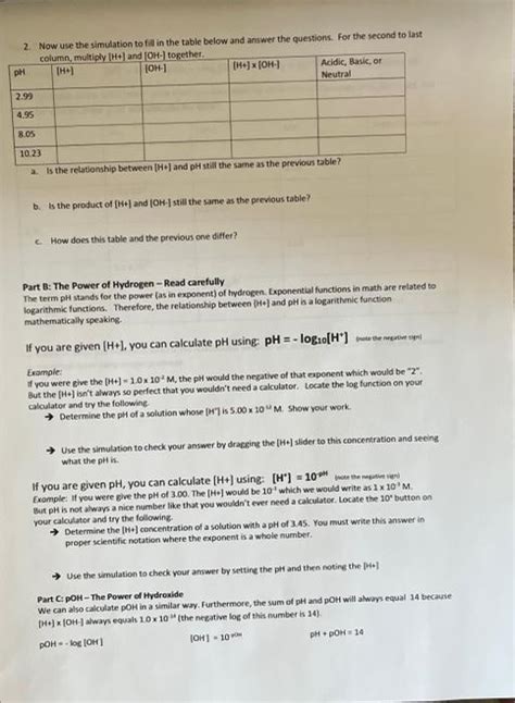 Solved Part A Relationship Between PH H OH Click Chegg Com