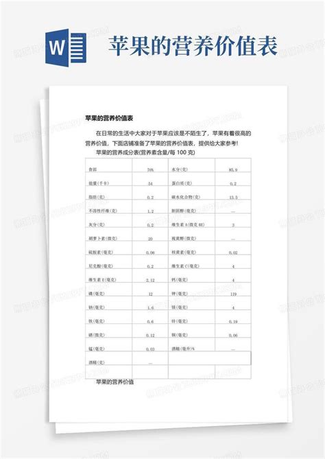 苹果的营养价值表Word模板下载 编号lkngrgve 熊猫办公