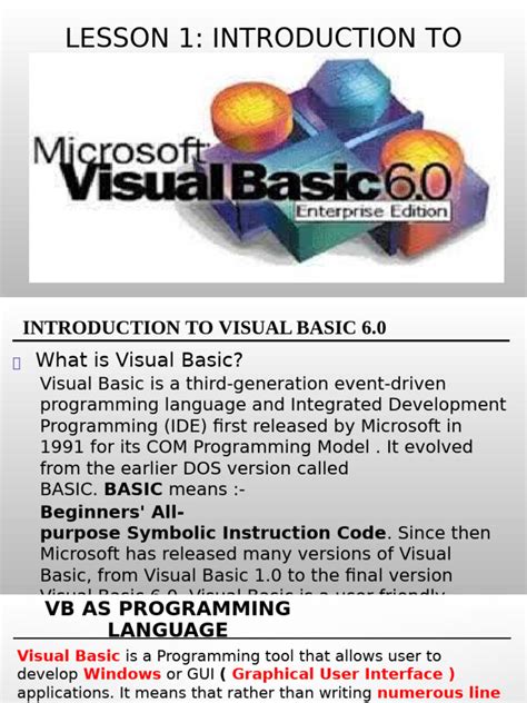 Lesson 1 Visual Basic Pdf Window Computing Basic