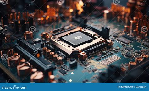 Generative Ai Illustration Of Cpu Microprocessor On Motherboard Stock