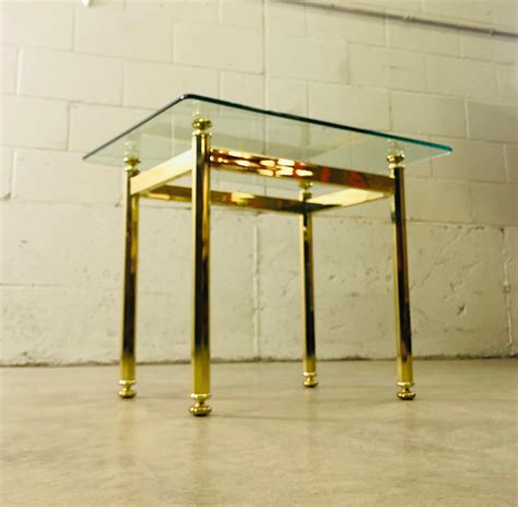 Vintage Rectangular Brass And Glass Top Side Table For Sale At 1stdibs