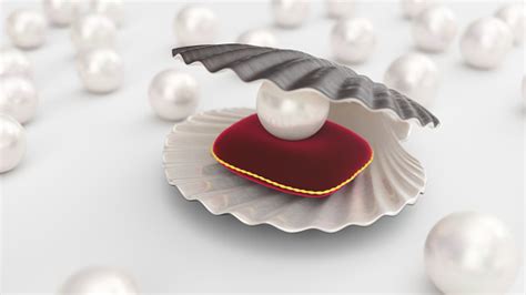 빨간 벨벳 베개 안에 진주가 있는 조개 보석 여성 쥬얼리 감아 구슬 배너 포스터 로고 반짝이는 바다 진주 조개 아름 다운 진주 3d 그림 가까운에 대한 스톡 사진 및 기타