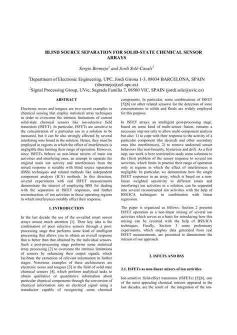 Pdf Blind Source Separation For Solid State Chemical Sensor Arrays