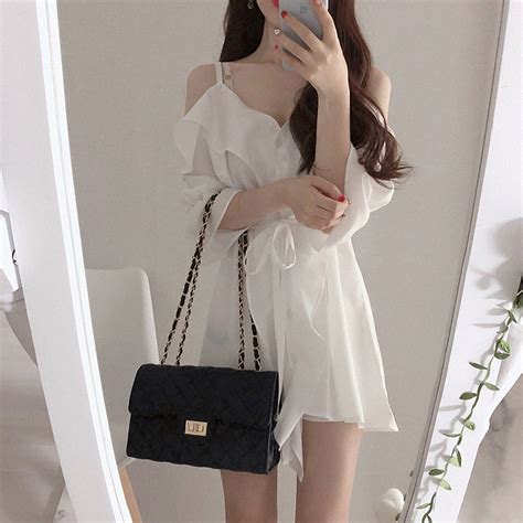 투게더위드미 힐링 루즈핏 오프숄더 셔츠 허리끈 봄여름 반팔 미니 기본 플레어 원피스 44 77 빅사이즈 화이트 핑크 브라이덜샤워 섹시 파티룩 휴양지룩