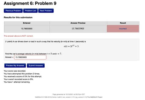 Solved Assignment 6 Problem 9 Previous Problem Problem List