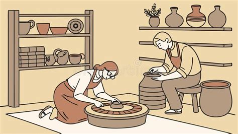 Pottery Making Artisan Craft And Creative Workshop Scene Vector Design Generative Ai Stock