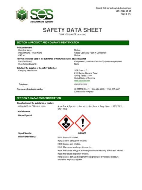 Msds For Spray Foam Pdf Chemistry Physical Sciences