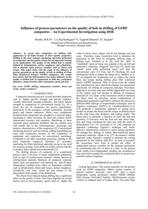 Pdf Influence Of Process Parameters On The Quality Of Hole In Drilling Of Gfrp Composites An