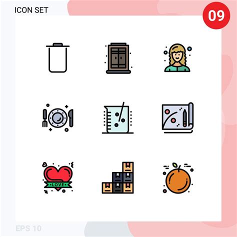 Modern Set Of 9 Filledline Flat Colors And Symbols Such As Chemical