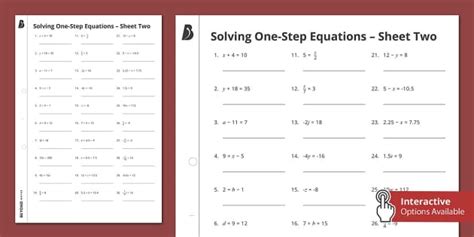 👉 Solving One Step Equations Sheet Two Teacher Made