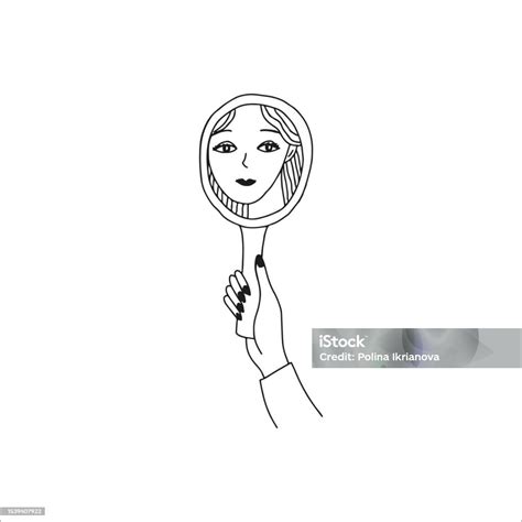 손은 거울을 들고 있습니다 소녀의 얼굴이 반영됩니다 낙서 벡터 격리된 그림입니다 이기주의에 대한 스톡 벡터 아트 및 기타 이미지 이기주의 자기애 여자 Istock