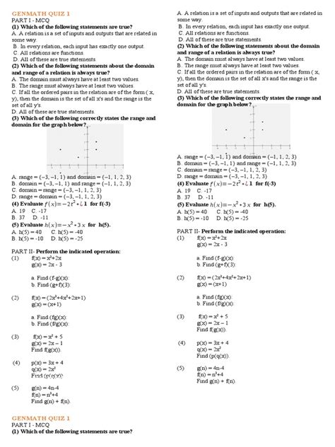 Genmath Quiz 1 Pdf Function Mathematics Domain Of A Function