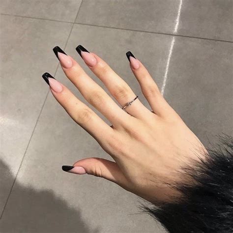 30 Black French Tip Coffin Nails The Fshn