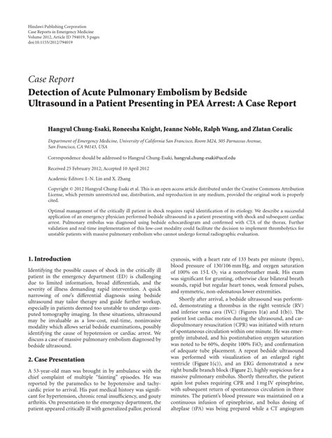 Pdf Detection Of Acute Pulmonary Embolism By Bedside Ultrasound In A