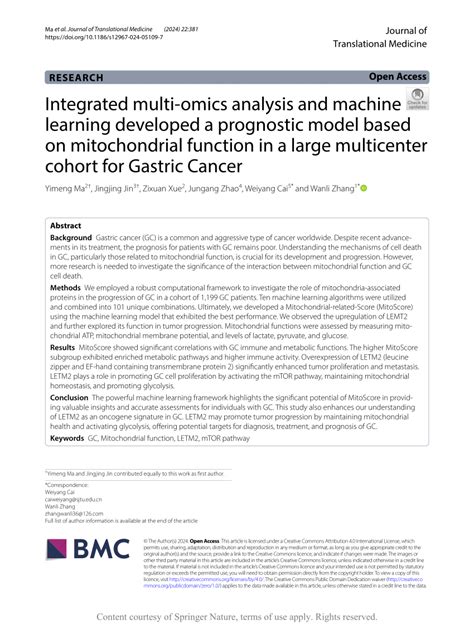 Pdf Integrated Multi Omics Analysis And Machine Learning Developed A Prognostic Model Based On