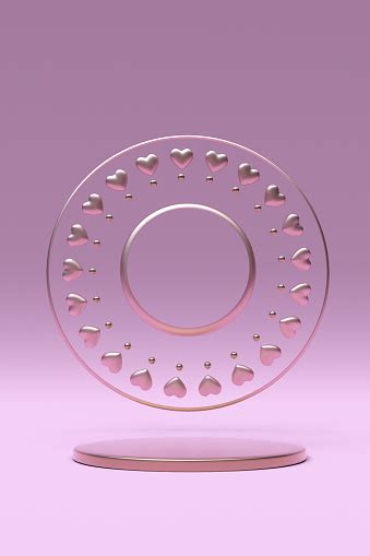 3d 세인트 발렌타인 데이 핑크 라운드 연단 비행 마음으로 받침대 판매 프로모션을위한 낭만적 인 사랑 배경 수직 템플릿 0명에