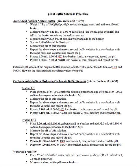 Solved Ph Of Buffer Solutions Procedure Acetic Acid Sodium