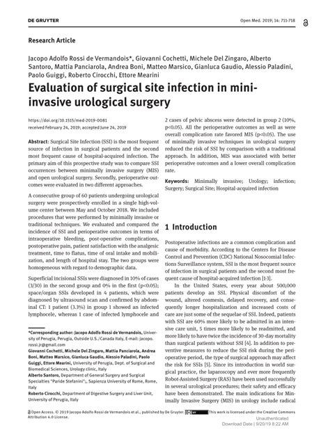 Pdf Evaluation Of Surgical Site Infection In Mini Invasive Urological Surgery