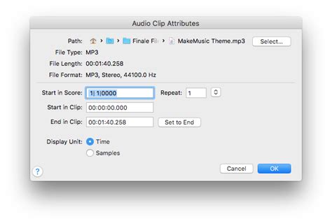 Audio Clip Attributes Dialog Box