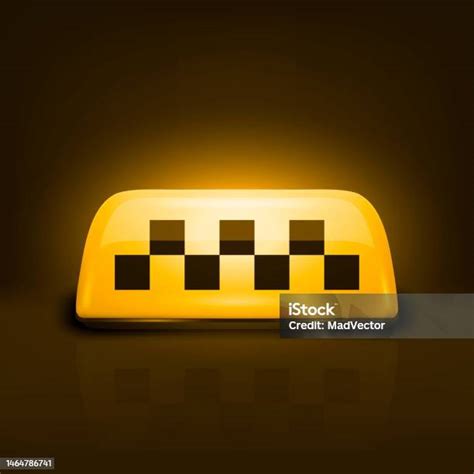 벡터 빛나는 노란색 지붕 택시 자동차 표지판 검은 배경에 근접 촬영 프랑스어 Axi 기호 택시 서비스에 대 한 디자인 서식