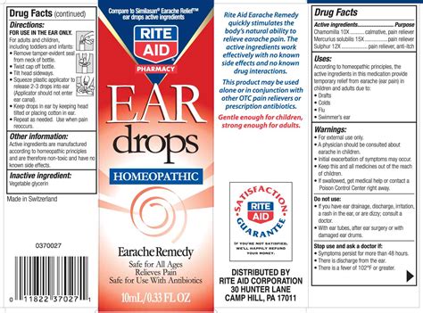 Rite Aid Ear Drops Rite Aid Corporation Package Insert