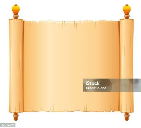 파피루스 스크롤 오래된 질감양피지 흰색 배경에 고립 된 벡터 배너 지도 오래 된 성경 중세 편지에 대 한 나무 손잡이 빈티지 롤입니다 고대 파피루스 스크롤 0명에 대한 스톡