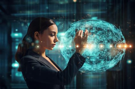 Premium Photo Ai Neural Network Young Woman Using Virtual Screen